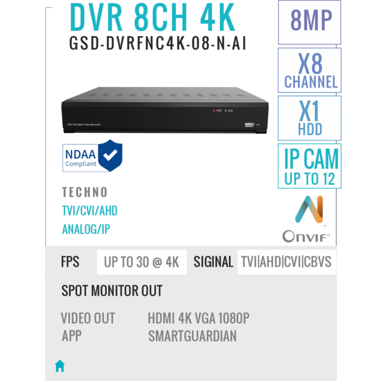 8 Channels DVR Recorder 8MP/4K With AI - GSD
