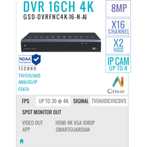 16 Channels DVR Recorder 8MP/4K with AI